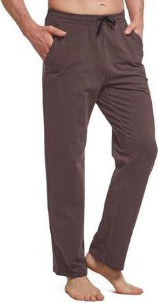 Baleaf Pantalon de Jogging Large en Coton pour Homme - Loisirs, Jambe Droite, Sport, Yoga - Surv&ecirc;tement Classique avec Poches, Marron L