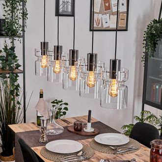 HOFSTEIN Hängeleuchte Hasvik, 5-flammige Hängelampe aus Metall/Glas in Schwarz/Klar, Vintage-Design (Ø 15 cm), E27, Pendelleuchte verstellbar bis 150 cm, Esszi