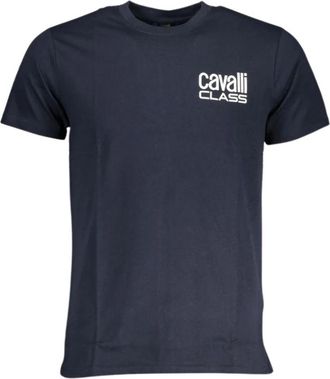 Cavalli Blau Baumwolle Logo Print T-Shirt - - Tops - Herren - Blau - XL