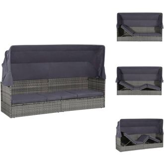 vidaXL Gartenbett mit Baldachin Grau 205&times;62 cm Poly Rattan - Strandkorb - Gartenm&ouml;bel - Sonnenliege - Rattan M&ouml;bel - Outdoor M&ouml;bel