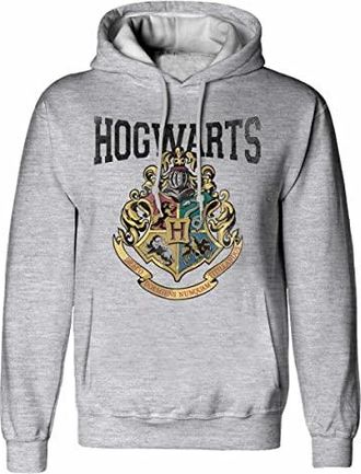 Harry Potter Sweat à capuche unisexe pour adulte avec blason de Poudlard, gris, XL