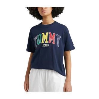 Tommy Hilfiger Blaues Pop T-Shirt mit ikonischem Logo - - Tops - Damen - Blau - S