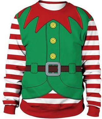 Generic Sweat Pull Noël pour Homme 2025 Col Rond Sweat Pull avec Imprimé Noël Sweater Manches Longues Pullover Moche Noel Imprimé 3D Blouse Grande Taille Tee 