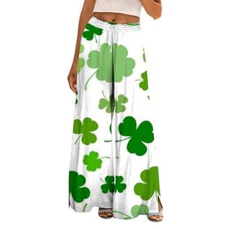 Generic Pantalon &agrave; jambes larges pour femme avec cordon de serrage et fente lat&eacute;rale, Vert, XXL