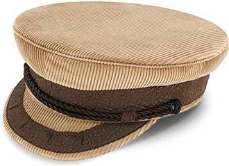 Fiebig Original Cord Prinz-Heinrich Bonnet de capitaine classique doublé, casquette marinière traditionnelle en coton, avec cordon, boutons et emblème - Beig