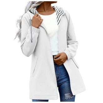 Generic 2025 Veste de pluie imperm&eacute;able avec capuche, veste de pluie l&eacute;g&egrave;re et doubl&eacute;e &agrave; fermeture &eacute;clair avec poches pour la randonn&eacute;e, blanc, 3XL