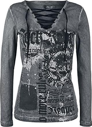 Rock Rebel by EMP Femme Chemise Grise &agrave; Manches Longues avec la&ccedil;age XXL