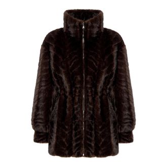 Cesare Gaspari Femme, Vestes, Brun, Taille: 38 FR Veste en fausse fourrure zipp&eacute;e