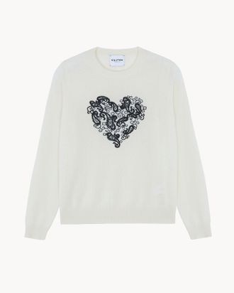 Kujten Pull cachemire brod&eacute; bandana en coeur - Pull Bandamour