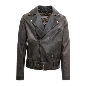 Golden Goose Schwarze Lederjacke mit Asymmetrischem Rei&szlig;verschluss - - Jackets - Herren - Schwarzk - L