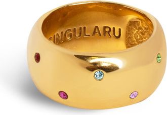 Singularu Curve Rainbow Ring. Messing mit 18 Kt Vergoldeter Beschichtung und Zirkonia. Schmuck f&uuml;r Damen. Gr&ouml;&szlig;e 12