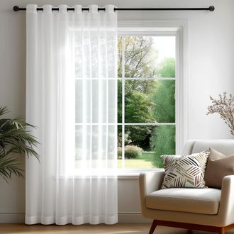 Deconovo Vorhang Transparent mit Ösen Stores Gardinen Wohnzimmer Voile Vorhänge Gardinenschal für Schlafzimmer, 260x200 cm(HöhexBreite), Weiß, 1 Stück