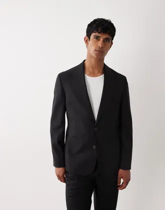 Asos Veste de costume ajust&eacute;e de qualit&eacute; sup&eacute;rieure en laine et lin - Noir