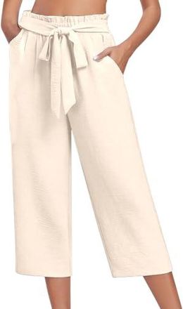 Generic Pantalon en coton et lin pour femme - Jambe large - Pantalon de plage d&eacute;t&eacute; pour femme - Confortable - Pantalon de yoga Palazzo XIYU26035, blanc, 3XL