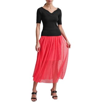 DKNY Womens Ribbed V Neck Top Blouse, Black, XS