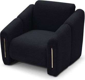 Menzzo Fauteuil design Maximilien M&eacute;tal dor&eacute; et Velours c&ocirc;tel&eacute; Noir