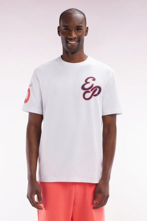 Eden Park T-shirt Ep En Coton Blanc Broderies Corail Coupe D&eacute;contract&eacute;e