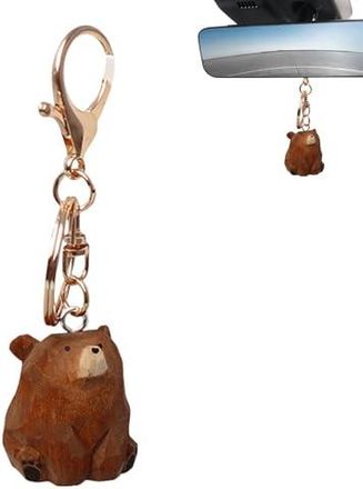 Generico Porte-cl&eacute;s ours sculpt&eacute; | Co&ucirc;t dours miniature en bois fait &agrave; la main - Porte-cl&eacute;s de taille danimaux mignon, sac &agrave; dos unique, d&eacute;coration de sac d&eacute;co