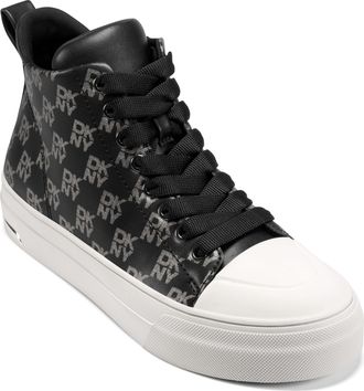 DKNY Damen Yaser Logo-LACE UP MID Sneaker, Black and Nickel, 42.5 EU