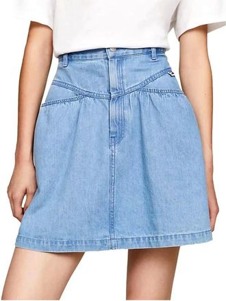Tommy Jeans Femme, Jupes, Bleu, Taille: 36 FR Mini-jupe en denim avec coton biologique