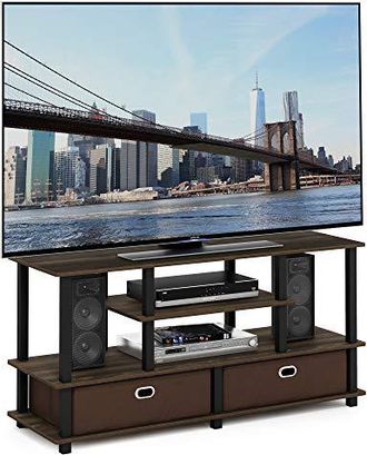 Furinno JAYA Großer TV-Ständer für bis zu 50-Zoll-TV mit Ablagefach, Columbia Walnuss/Schwarz/Dunkelbraun, 39.6 x 120.9 x 57.9 cm