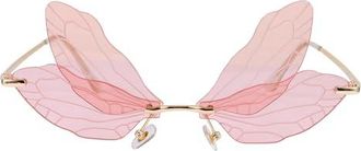 Hemobllo Lunettes de Soleil Unisexes Ailes de Libellule Asymétriques en Polycarbonate et Métal Légères et Confortables Style Original sans Monture pour Vacance