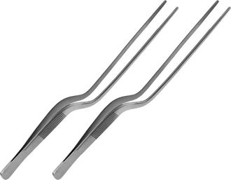 May 2er Set Kochpinzette - Bratpinzette - Wendepinzette - Gourmet-Pinzette - Bajonett-Pinzette - rostfreier Edelstahl - Länge: 16 cm