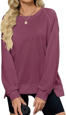 Generic Chandail surdimensionn&eacute; &agrave; col ras du cou pour femmes, chandail &agrave; manches longues, chandail d&eacute;contract&eacute; et tendance, tenue de printemps et dautomne, ro