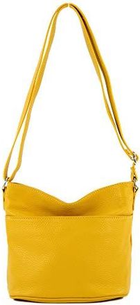 modamoda.de Modamoda de T198 - Fabriqué en Italie Sac bandoulière en cuir, jaune soleil, Small