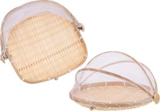 Valiclud 2stücke Bambuskörbe Gewebt Mit Abdeckung Für Lebensmittel Kehrschaufelkorb Manuell Gewebter Behälter Für Lagerung Im Hause