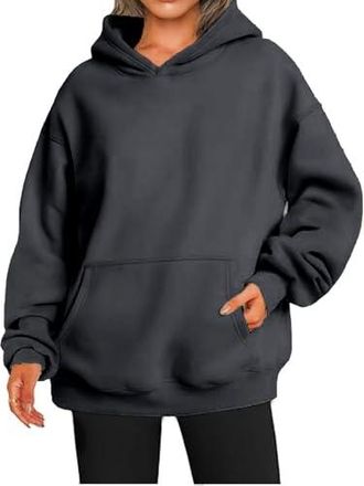 Zeagoo Sweat à capuche pour femme - Col rond - Manches longues - Automne - Décontracté - Couleur unie - Avec poches - Léger et confortable, Noir, S