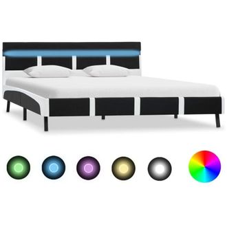 vidaXL Bettgestell mit led Schwarz Kunstleder 140x200 cm Vidaxl