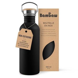 Bambaw Gourde Inox 500ml, Gourde Noire, Bouteille dEau Non-Isotherme Metal Enfant - Noir Onyx
