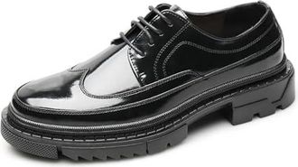 Generic Chaussures À Plateforme pour Hommes Style Richelieu Vintage en Cuir Bout Golf Classiques À Lacets Semelle Crantée Chaussures Derby Décontractées,Noir,
