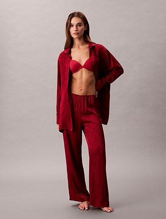 Calvin Klein Pyjama-hose Mit Satin-glanz Und Print - 19519 Giga Satin Shine Emblem+red S - Damen - M
