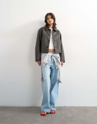 Topshop Veste courte en similicuir - Marron