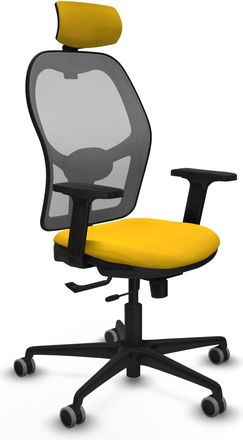 Piqueras y Crespo Ergonomischer B&uuml;rostuhl mit 2D-Armlehnen und h&ouml;henverstellbarem Kopfteil, ausgestattet mit Syncro/Traslack und eingespritztem Schaum. Grau/Gelb