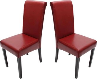 Hhg 2er-Set Esszimmerstuhl Lecce ii, Leder rot, dunkle Beine