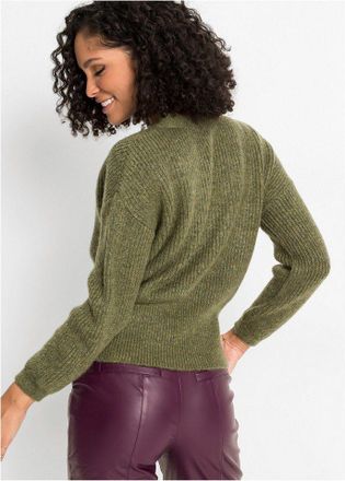 Bonprix Strickpullover in Melange-Optik, V-Ausschnitt mit Zierkn&ouml;pfen, Oversized Passform