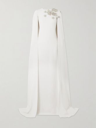 Zuhair Murad Robe Aus Cady Mit Cape-effekt Und Kristallen - Wei&szlig;