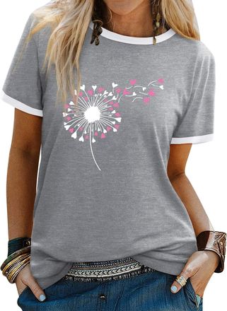 Dresswel Damen Pusteblume T-Shirt Retro L&ouml;wenzahn Herzen Druck Rundhals Kurzarm Tee Shirts Sommer Tops Oberteile f&uuml;r Frauen