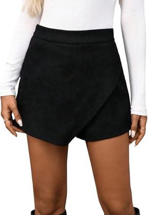 SOLY HUX Jupe &eacute;l&eacute;gante pour femme - Taille haute - Short asym&eacute;trique - Jupe dautomne - Jupe de loisirs - Jupe portefeuille - Avec fermeture &eacute;clair, Noir, M