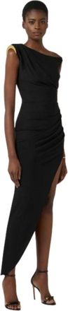 Elisabetta Franchi Femme, Robes, Noir, Taille: 40 FR Abito Monospalla In Jersey Aderente Strutturato Spacco Laterale Asimmetrico