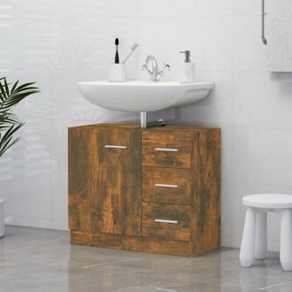vidaXL Vidaxl - Armoire de lavabo Ch&ecirc;ne fum&eacute; 63x30x54 cm Bois ding&eacute;nierie