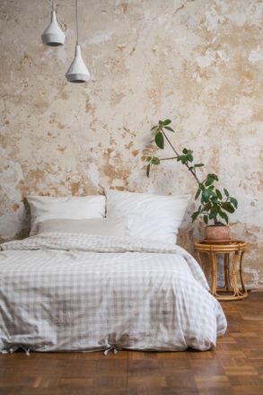 Mela unisex vegan Bettw&auml;sche-Set Majuli Check Birch / Natural White