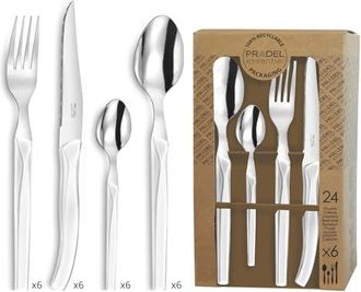 Lou Laguiole RISING SUN Besteck Set 6 Personen | 24-teilig | Wei&szlig; gl&auml;nzend | Essbesteck 6 Personen sp&uuml;lmaschinenfest | 18/0 Edelstahl mit Mikroverzahnung | 6x Mess