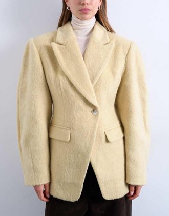 Topshop Manteau style blazer bross&eacute; &agrave; taille cintr&eacute;e et manches ovo&iuml;des - Babeurre-Jaune