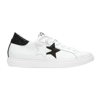 2Star 2Star, Femme, Chaussures, Blanc, Taille: 41 EU Baskets Basse en Cuir avec Détails Pailletés Blanc