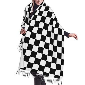 Generic Carreaux Noirs Et Blancs Femme Ch&acirc;le Wrap Mode Scarf Avec Gland Etole Pour Hiver Automne Cadeau Mariage