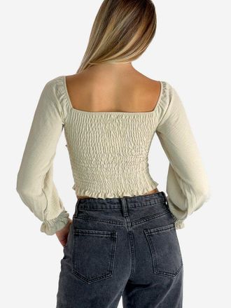 Elara Blusentop Crop Top Damen Off Shoulder mit Raffung & langen &Auml;rmeln Elegant